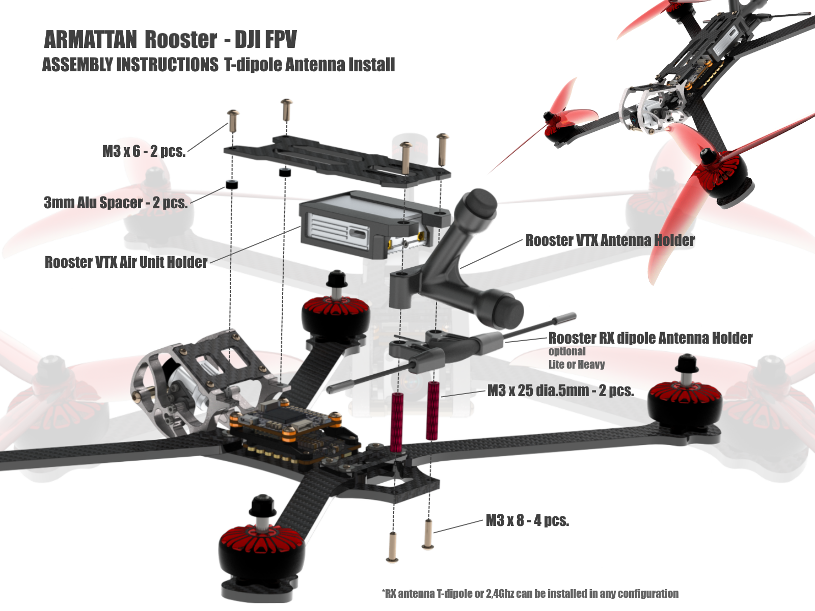 STL file DJI FPV Armattan Rooster Ultimate Conversion Kit v2 3D printing idea to download Cults
